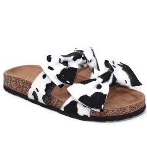 Shoes | Nwt Western Cow Print Double Bow Slides Sandals | Poshmark